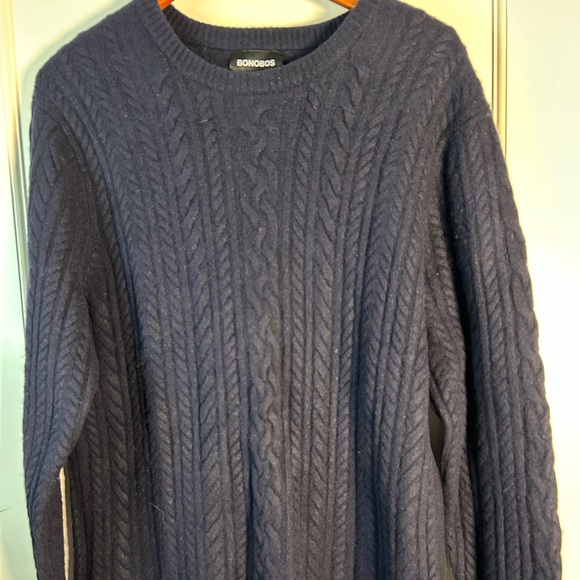 Bonobos | Sweaters | Bonobos Dark Blue Cable Knit Crewneck Sweater Mens ...